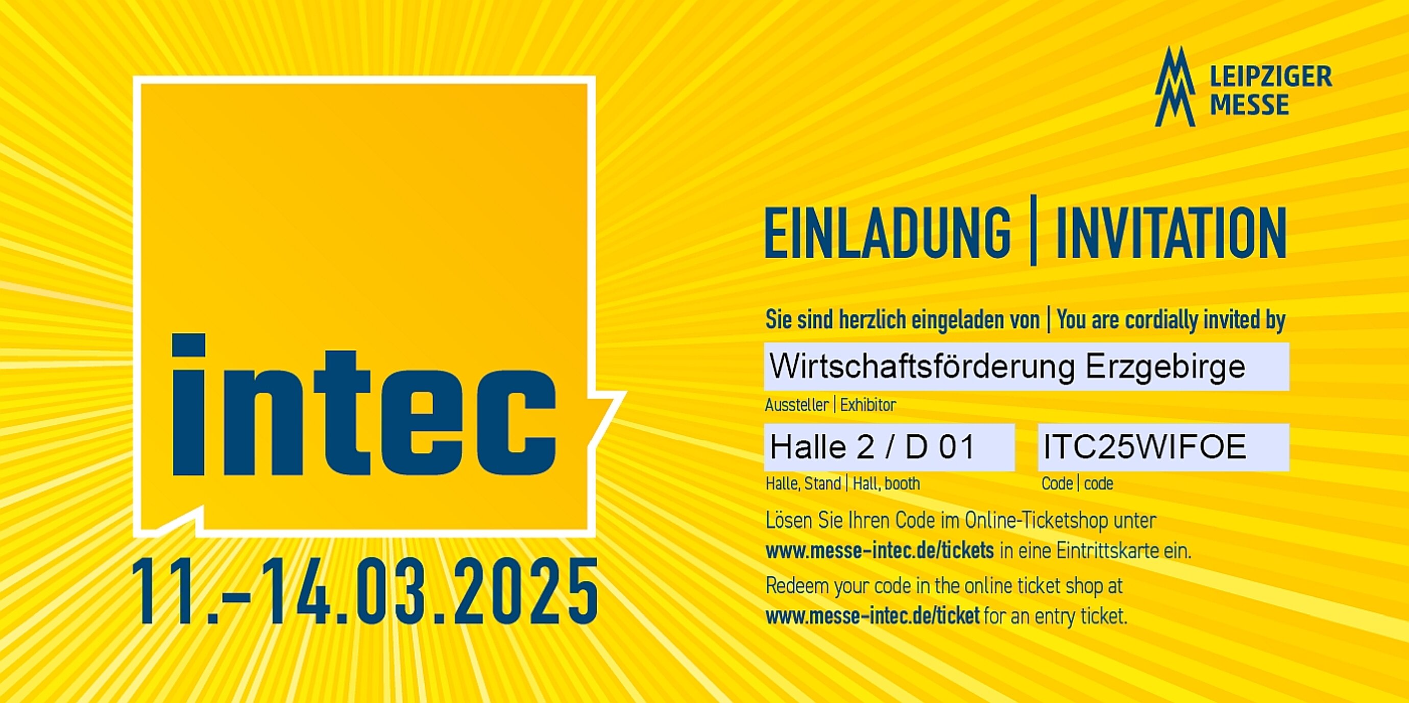11.-14. März 2025: Intec Leipzig – das Erzgebirge ist dabei ...